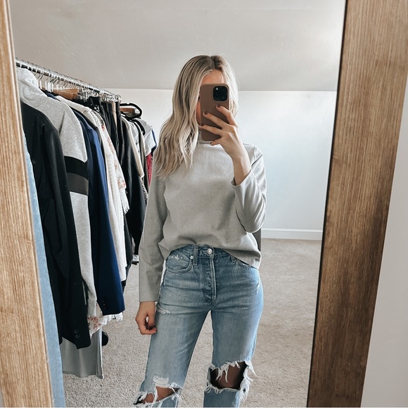 Aritzia | Tops | Aritzia Babaton Gray Blair Mock Neck Blouse | Poshmark